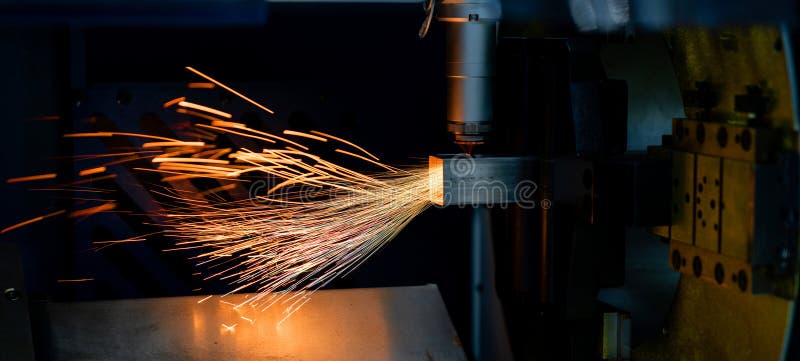 Automatic Machine for Cutting Metal at Work. Stock Photo - Image of ...