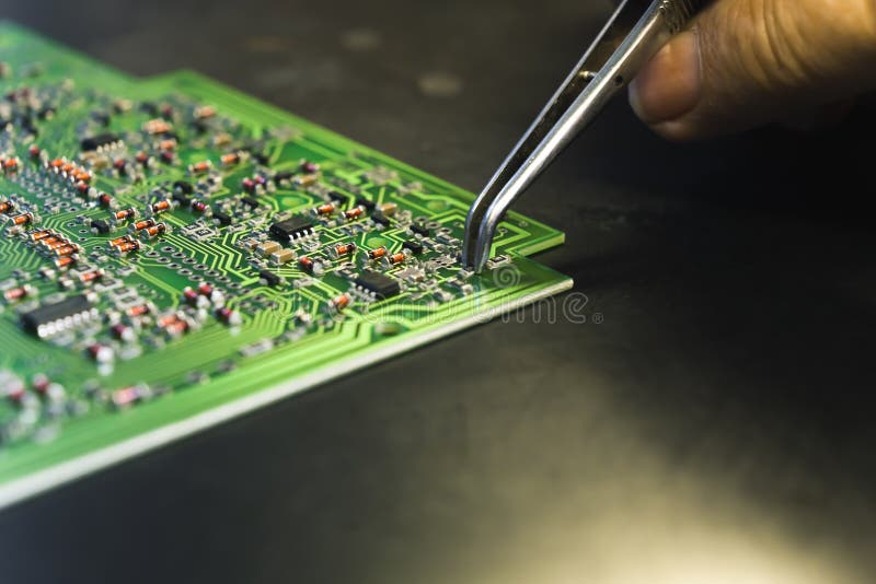 Automatic Machines Versus Human Precision. Hand Assembly Concept Stock ...