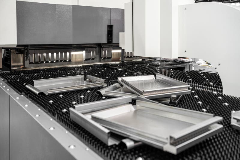 Automatic Metal Sheet Bending Machine at Work in Factory. CNC Panel ...