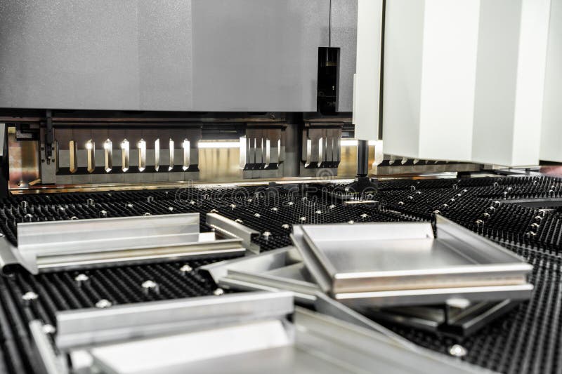 Automatic Metal Sheet Bending Machine at Work in Factory. CNC Panel ...