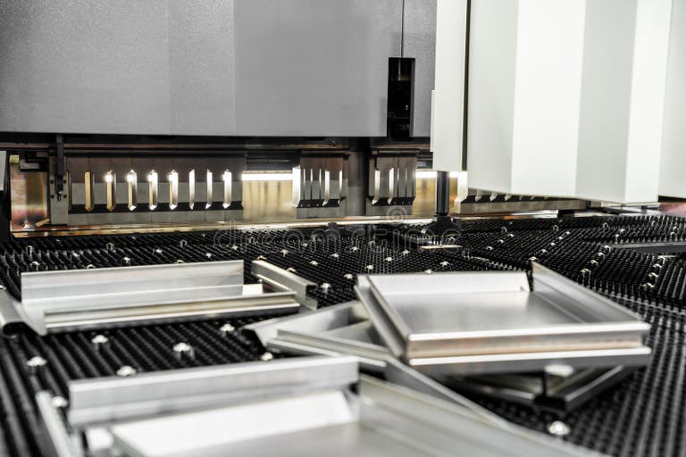 Automatic Metal Sheet Bending Machine at Work in Factory. CNC Panel ...