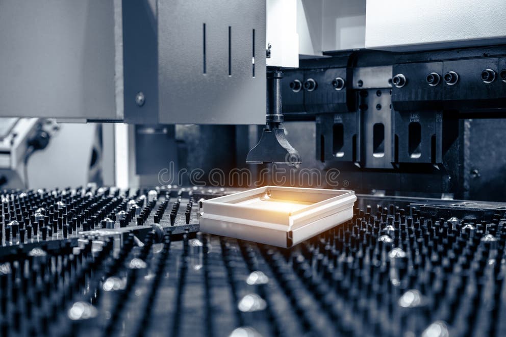 Automatic Metal Sheet Bending Machine at Work in Factory. CNC Panel ...