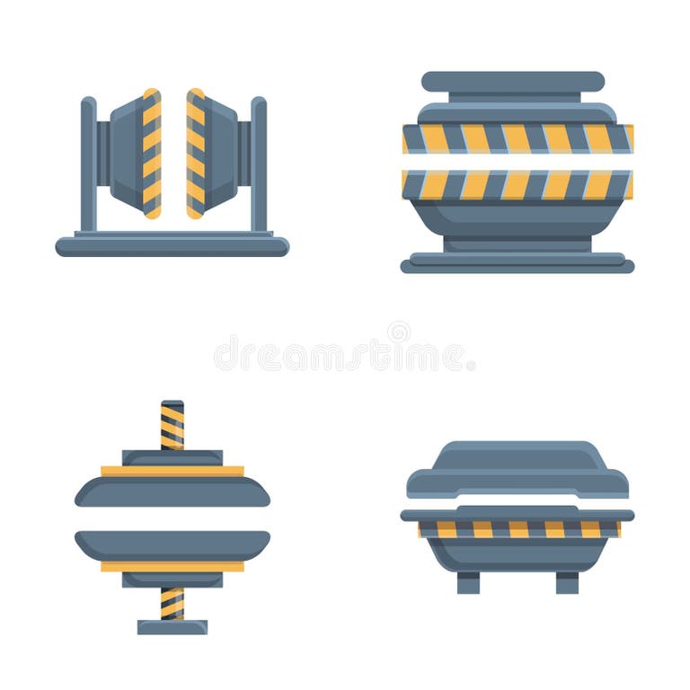 Automatic Press Icons Set Cartoon Vector. Various Automatic Press Form ...
