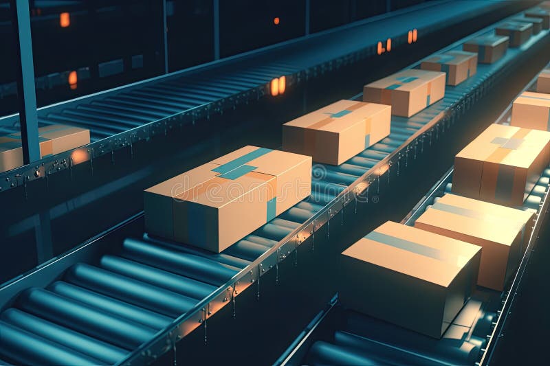 Automatic Production Line, Conveyor Belt with Boxes. Generative AI ... Automatic Production Line, Conveyor Belt with Boxes. Generative AI ...