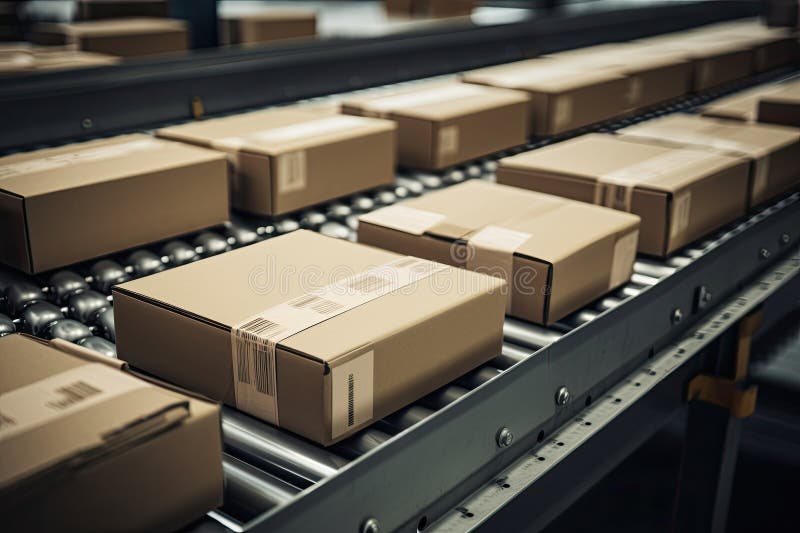 Automatic Production Line, Conveyor Belt with Boxes. Generative AI ... Automatic Production Line, Conveyor Belt with Boxes. Generative AI ...