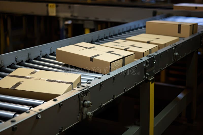 Automatic Production Line, Conveyor Belt with Boxes. Generative AI ...