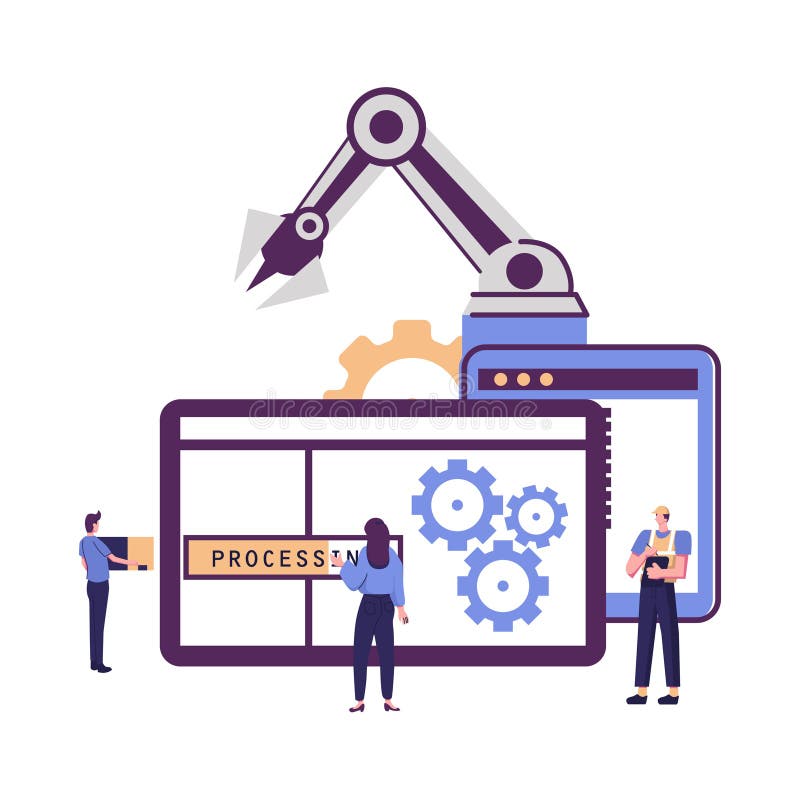 Automatic Production Line with Workers Flat Style Illustration Vector ...