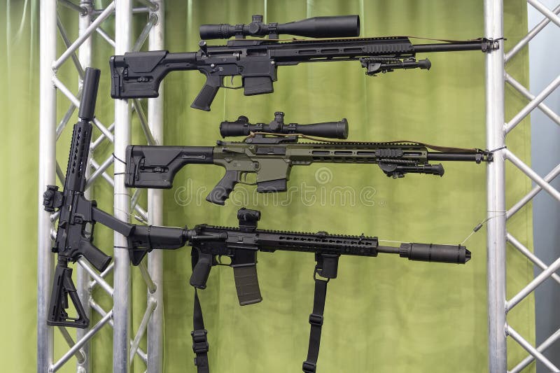 Sniper Rifle and Accessories on the Counter of the Store Stock Photo ...