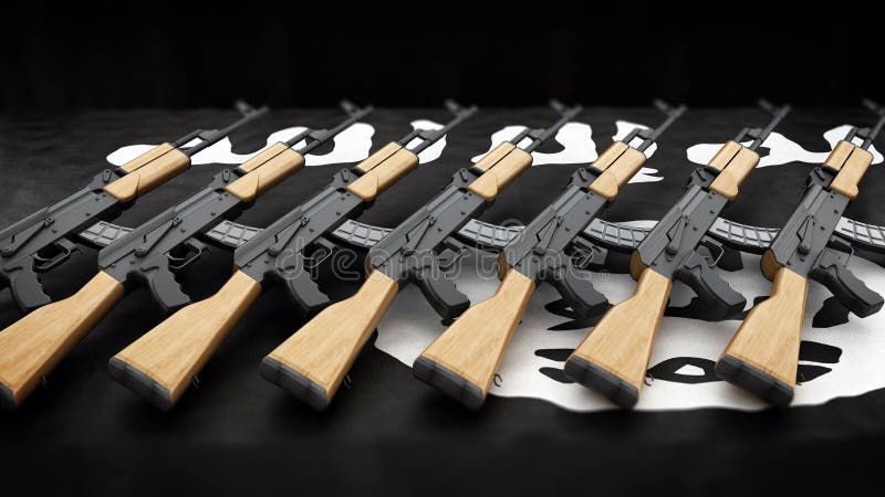 Automatic Rifles Standing on the Table. 3D Illustration Stock ...