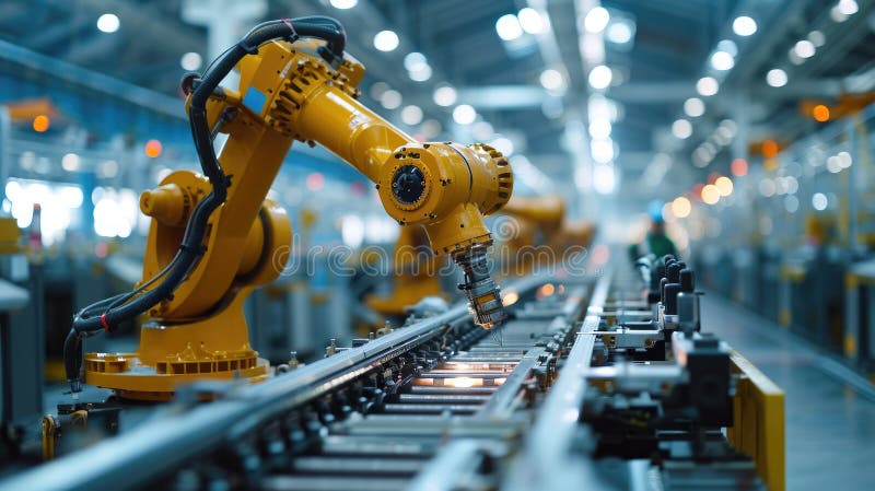 Automatic Robot Arm on Production Line Factory in Warehouse Assembly ...