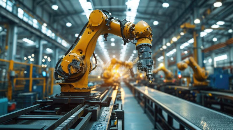 Automatic Robot Arm on Production Line Factory in Warehouse Assembly ...
