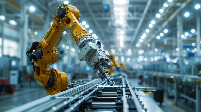 Automatic Robot Arm on Production Line Factory in Warehouse Assembly ...