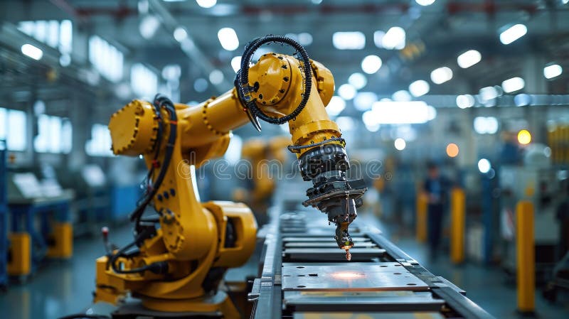 Automatic Robot Arm on Production Line Factory in Warehouse Assembly ...