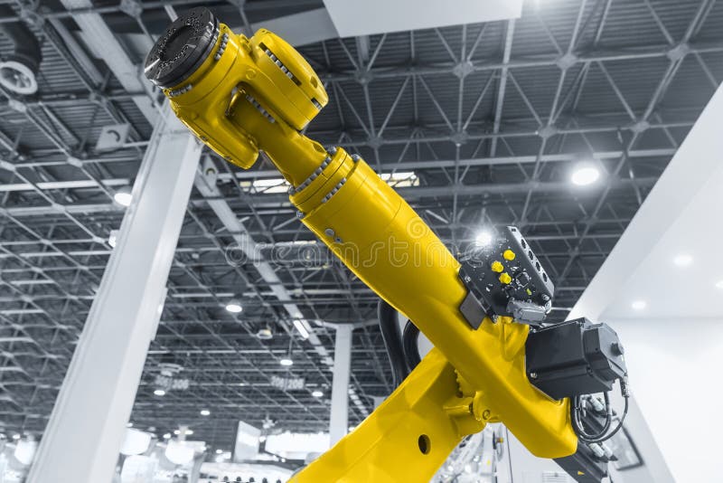 Automatic Robot Arm Working in Industrial Environment Stock Photo ...
