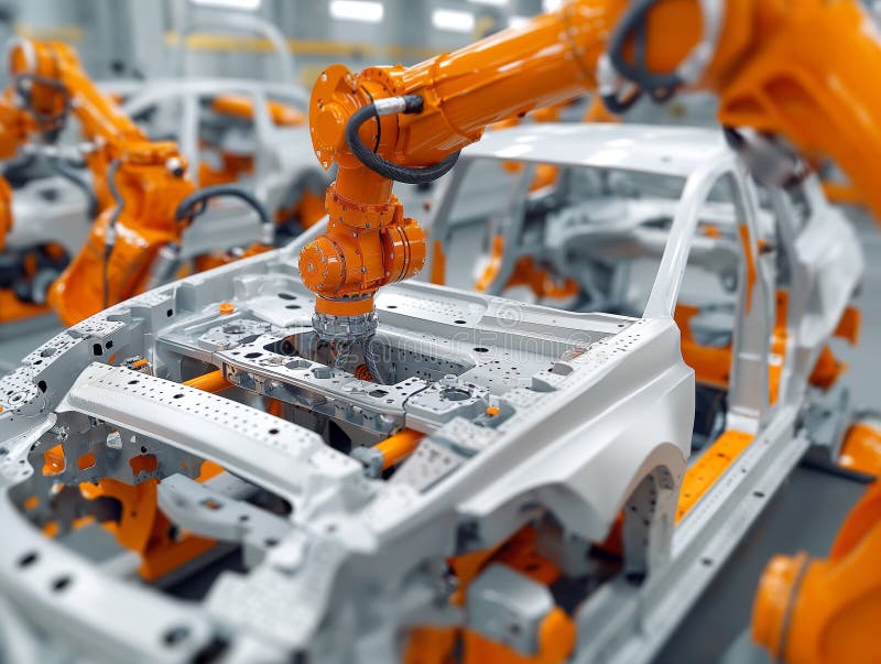 Automatic Robot Arms Assembling Car Stock Image - Image of futuristic ...