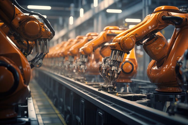 An Automatic Robot in an Intelligent Factory. a Production Line with a ...