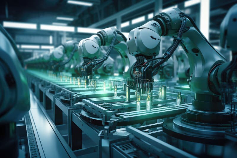 An Automatic Robot in an Intelligent Factory. a Production Line with a ...