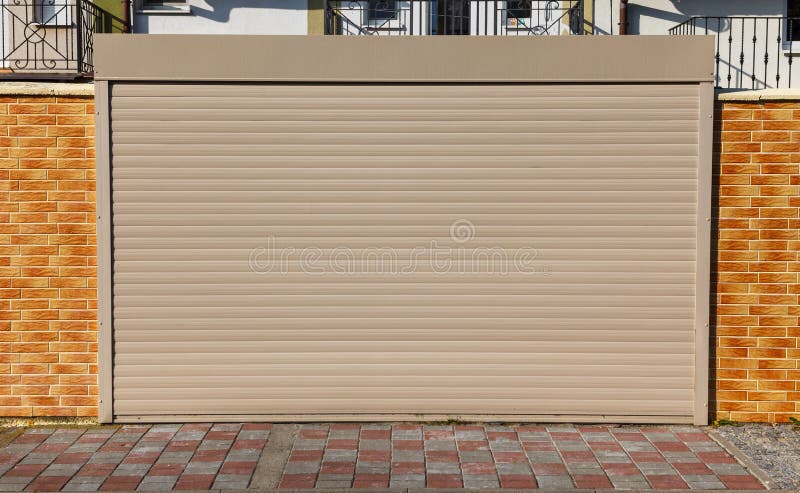 Automatic Roller Shutter Gates in Beige Color Stock Image - Image of ...