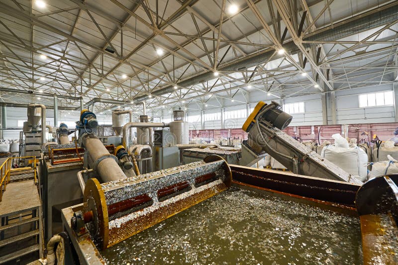 Automatic Shredded Plastic Washing Machine. Washing in a Bath of Water ...