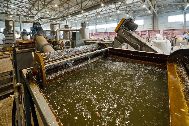 Automatic Shredded Plastic Washing Machine. Washing in a Bath of Water ...