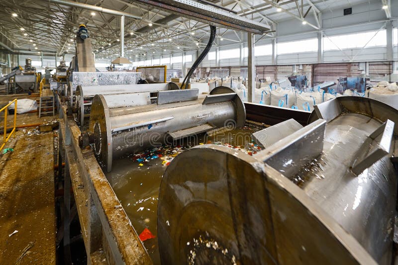Automatic Shredded Plastic Washing Machine. Washing in a Bath of Water ...