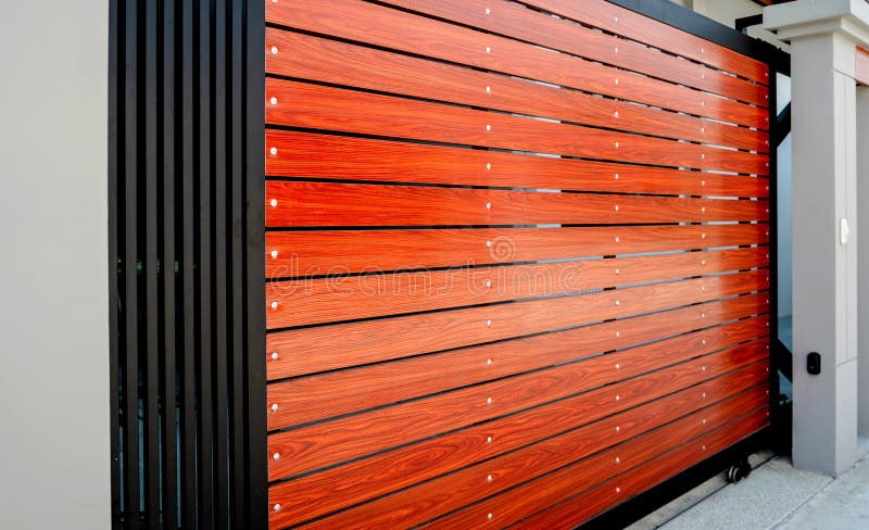 Automatic Sliding Front Gate at Modern Villa Stock Photo - Image of ...