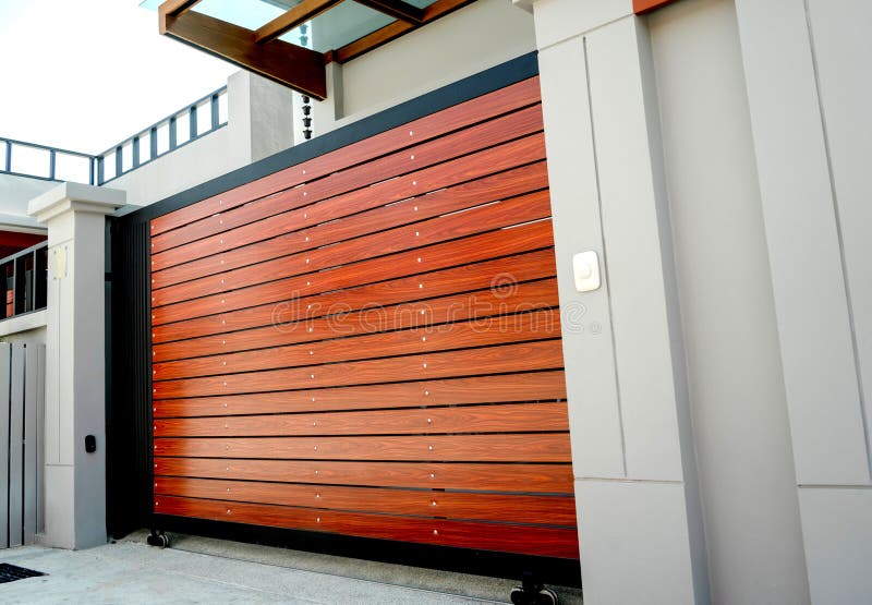 Automatic Sliding Front Gate at Modern Villa Stock Image - Image of ...