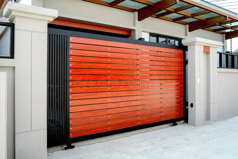 Automatic Sliding Front Gate at Modern Villa Stock Image - Image of ...
