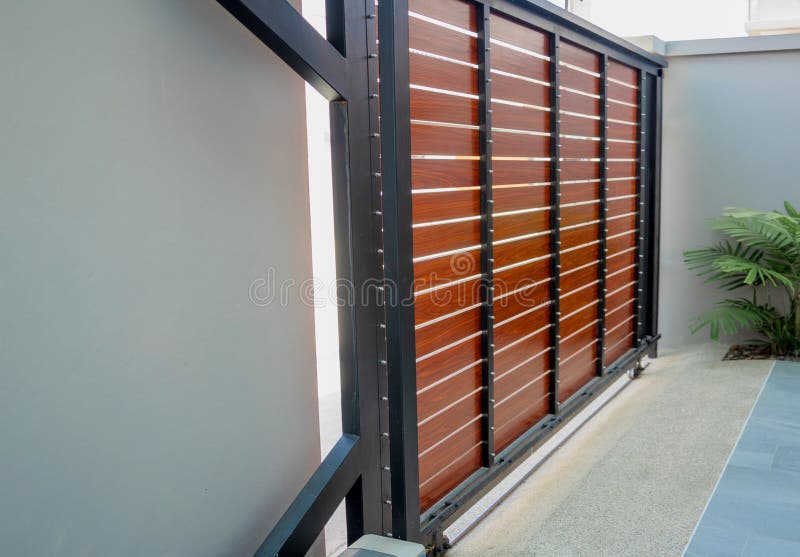 Automatic Sliding Front Gate at Modern Villa Stock Image - Image of ...