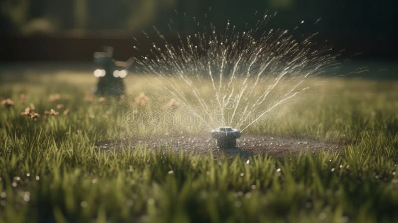 Automatic Sprinkler System Watering the Lawn. Generative AI Stock Image ...