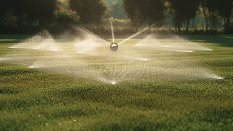 Automatic Sprinkler System Watering the Lawn. Generative AI Stock ...