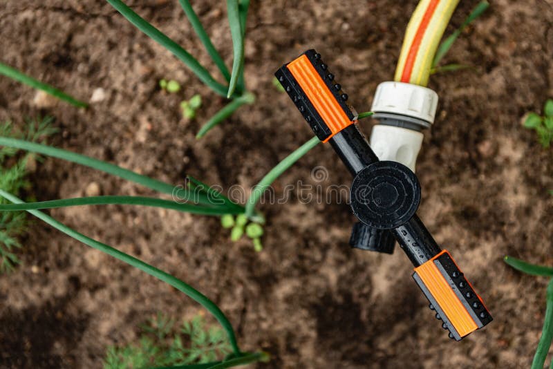 Automatic Sprinkler System Watering in Spring Garden. Stock Image ...