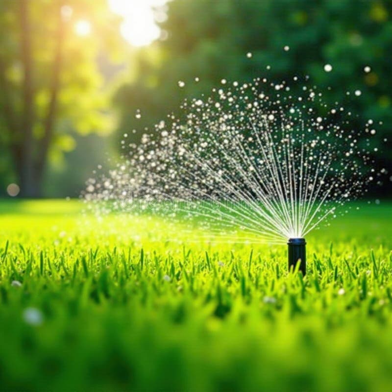 Automatic Sprinkler System Waters Lush Green Lawn, Efficient, Water Spray Stock Illustration ...