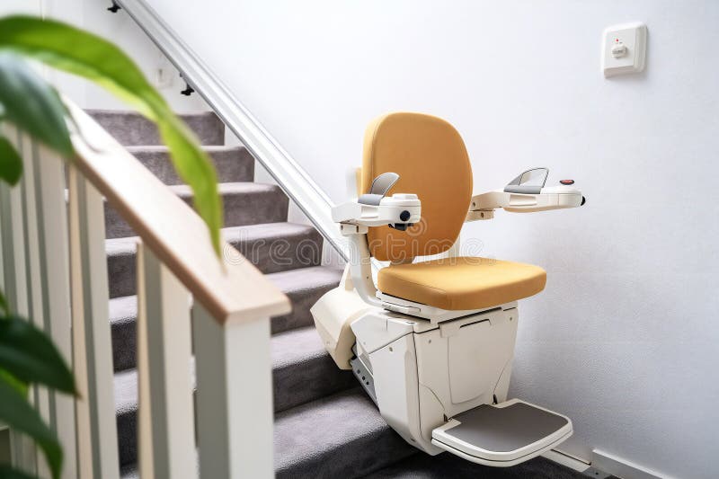 Automatic Stair Lift on Staircase Taking People Stock Illustration ...