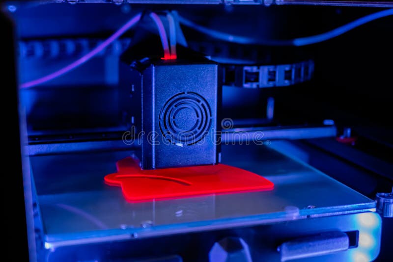 Automatic Three Dimensional 3D Printer Machine Printing Red Plastic ...