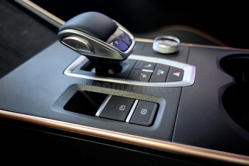 Automatic Transmission Selector in the Interior of a Modern Car Stock ...