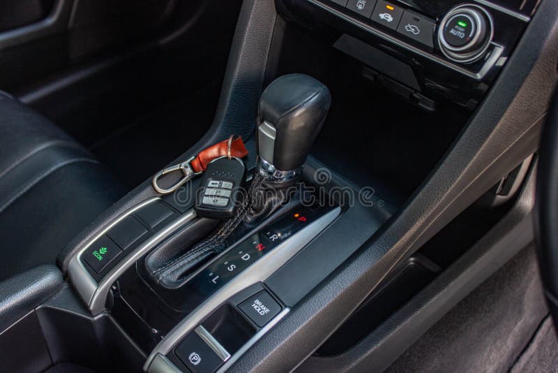 Automatic Transmission Shift Selector in the Car Interior. Closeup a ...