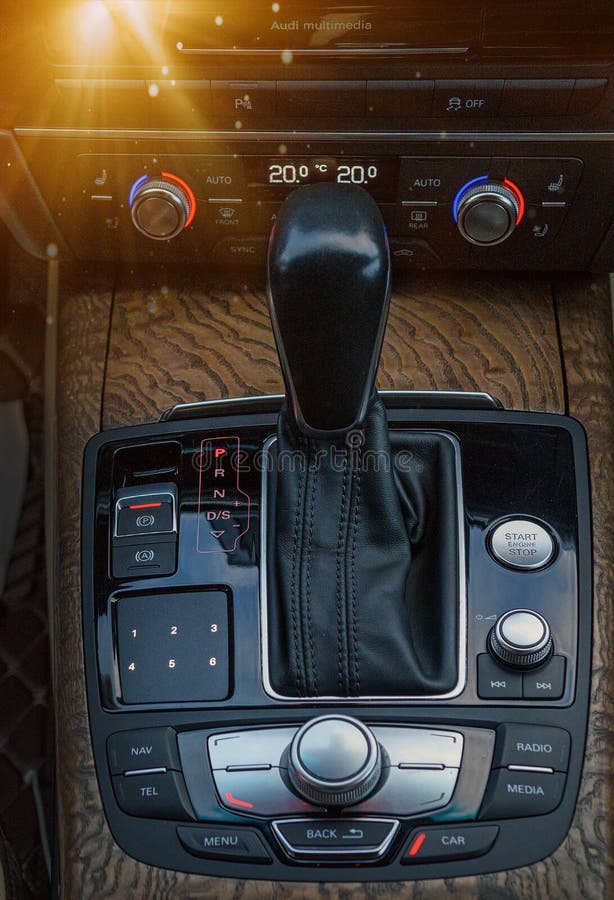 Automatic Transmission Shift Selector in the Car Interior. Closeup a ...