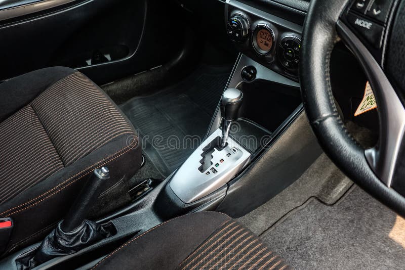 Automatic Transmission Shift Selector in the Car Interior. Closeup a ...