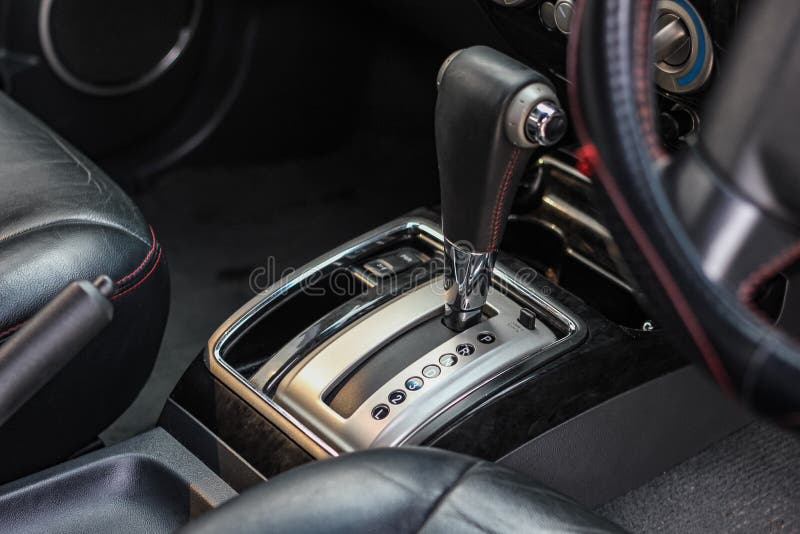 Automatic Transmission Shift Selector in the Car Interior. Closeup a ...