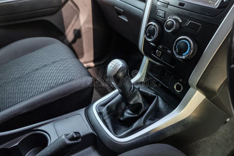 Automatic Transmission Shift Selector in the Car Interior. Closeup a ...