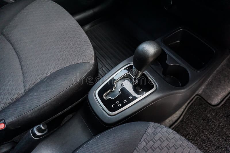 Automatic Transmission Shift Selector in the Car Interior. Closeup a ...