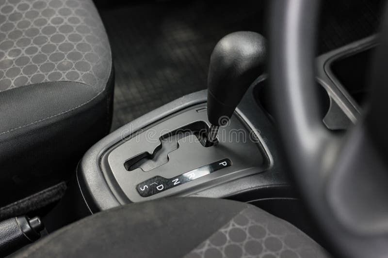 Automatic Transmission Shift Selector in the Car Interior. Closeup a ...
