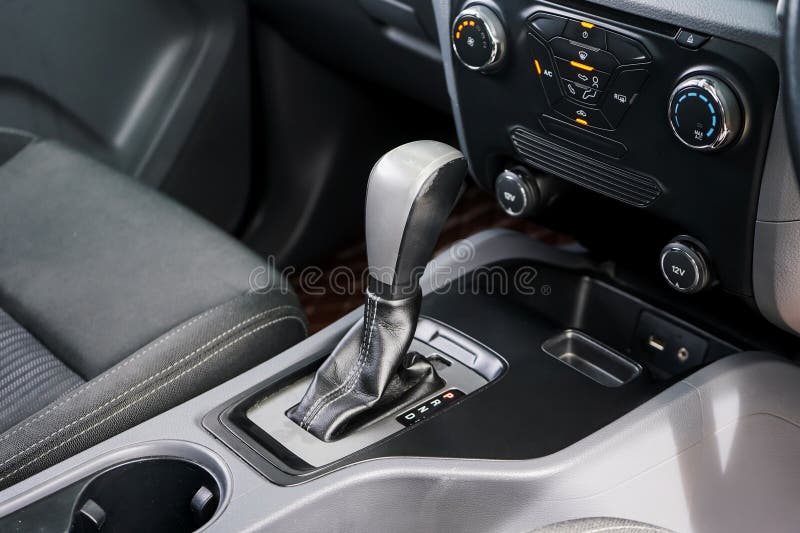 Automatic Transmission Shift Selector in the Car Interior. Closeup a ...