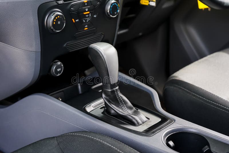 Automatic Transmission Shift Selector in the Car Interior. Closeup a ...