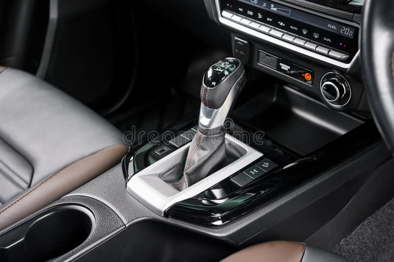 Automatic Transmission Shift Selector in the Car Interior. Closeup a ...