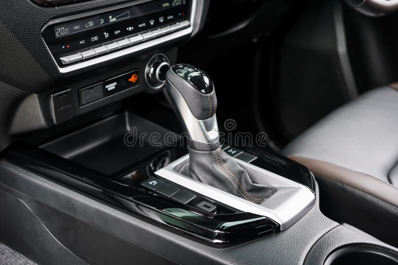 Automatic Transmission Shift Selector in the Car Interior. Closeup a ...
