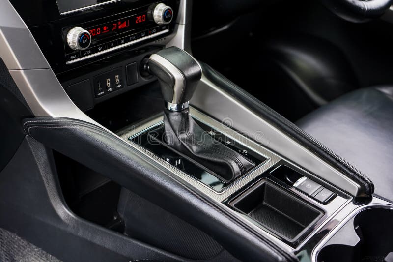 Automatic Transmission Shift Selector in the Car Interior. Closeup a ...