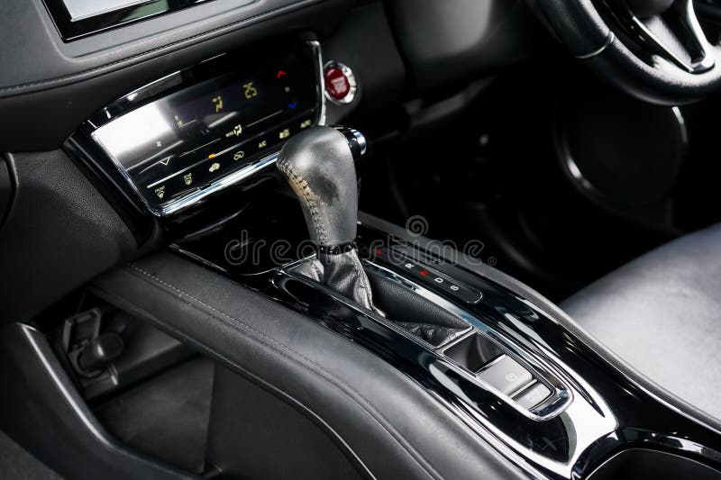 Automatic Transmission Shift Selector in the Car Interior. Closeup a ...