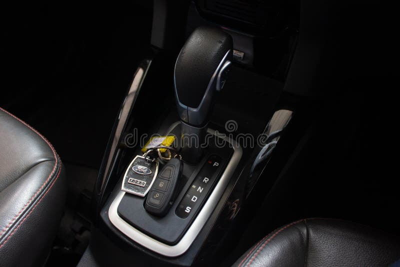 Automatic Transmission Shift Selector in the Car Interior. Closeup a ...